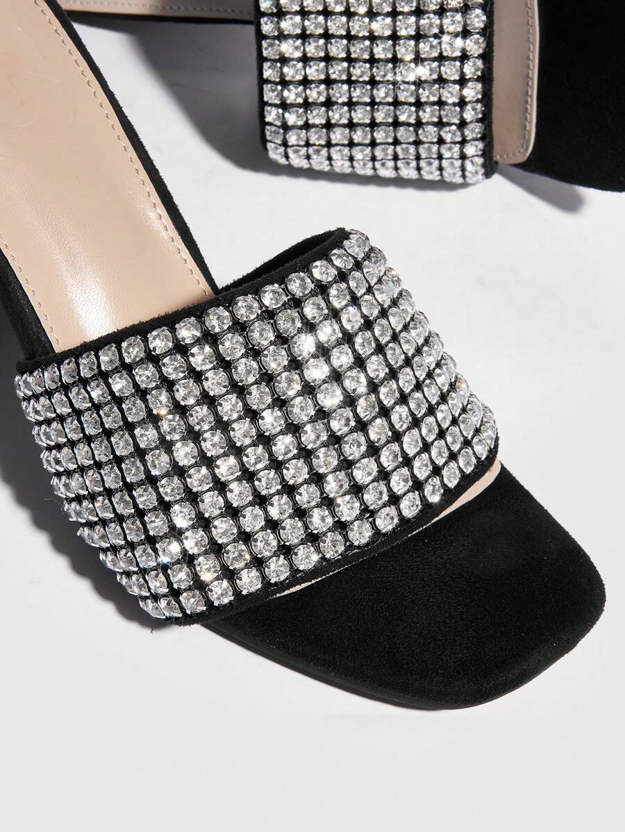 CUCCOO TILAWA Woman Shoes Glamorous Mule Black Rhinestone Decor Chunky ...