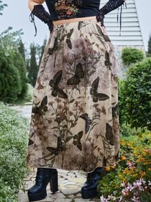 ROMWE Goth Plus Butterfly Print Skirt | SHEIN USA