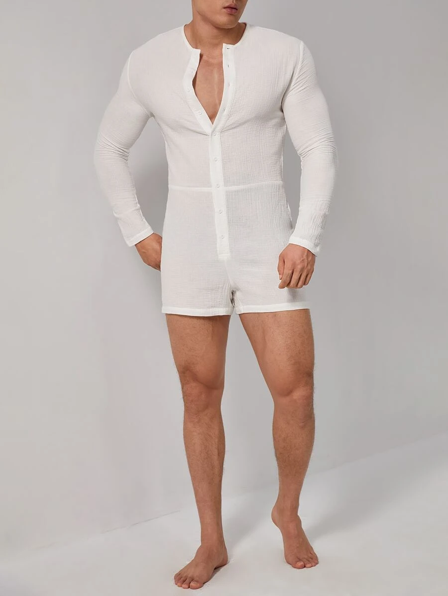 SHEIN Men Solid Button Front Lounge Romper | SHEIN USA