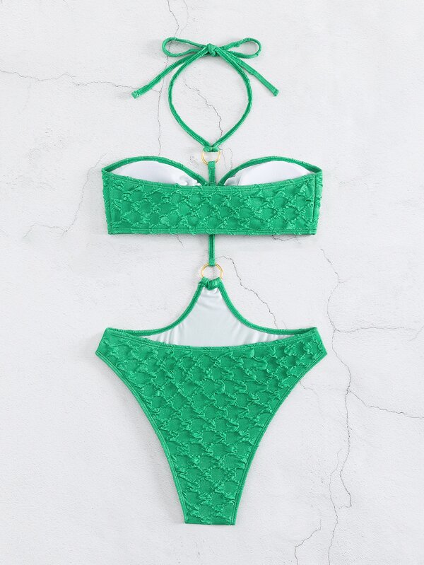 Shein Swim Bae Ring Linked Halter One Piece Swimsuit Shein Usa