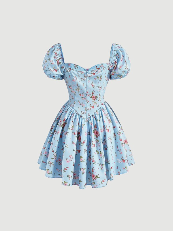 Shein Mod Ditsy Floral Sweetheart Neck Puff Sleeve Dress | Shein Uk