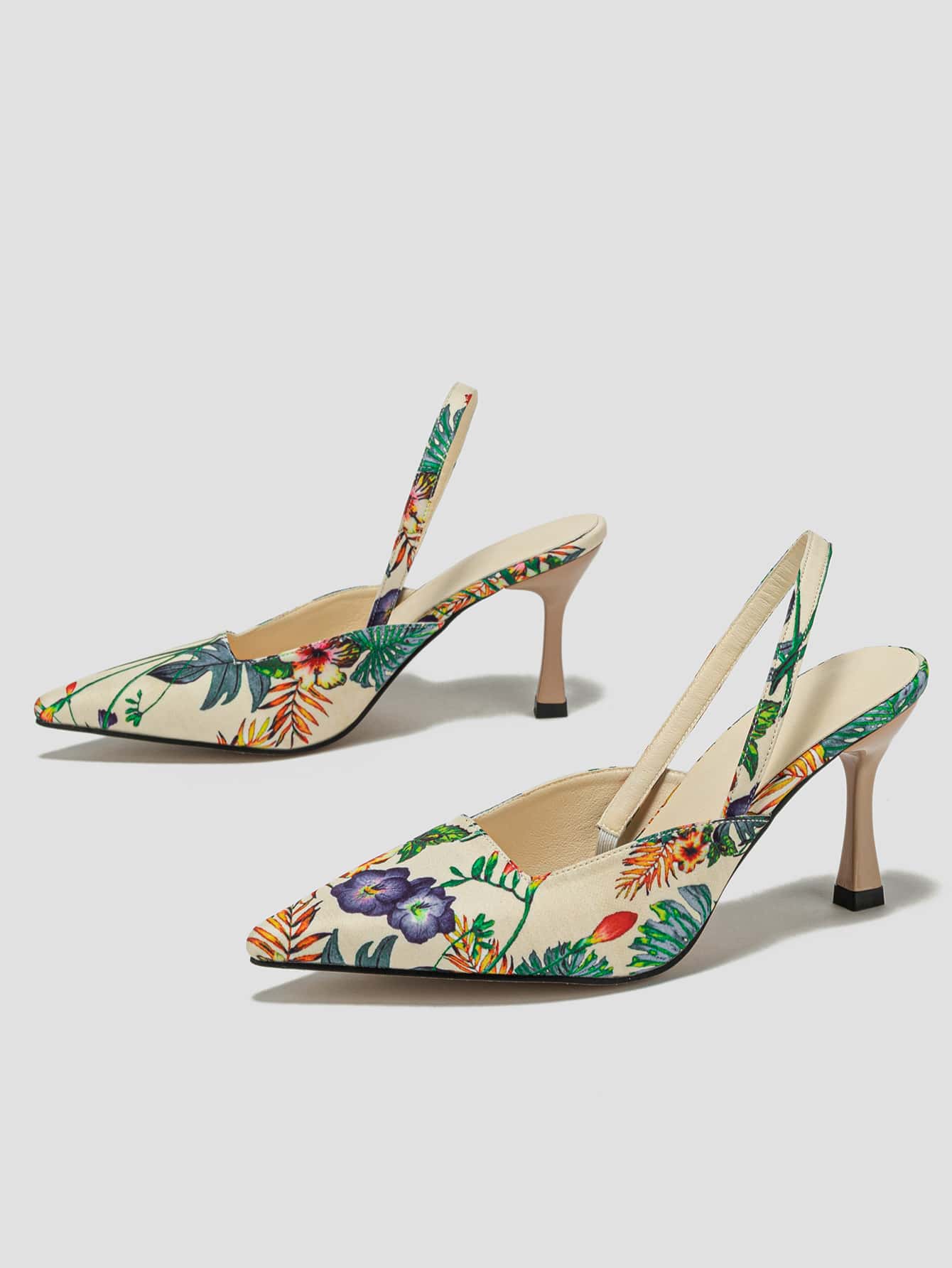Spring And Summer Fresh Pointed Silk High Heels With Contrasting Back ...