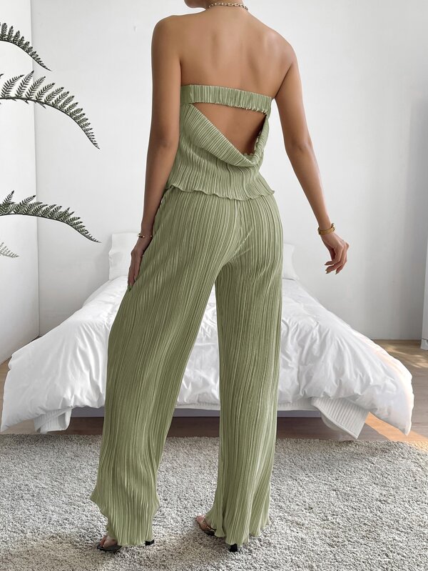 SHEIN Privé Solid Tube Top & Wide Leg Pants | SHEIN USA