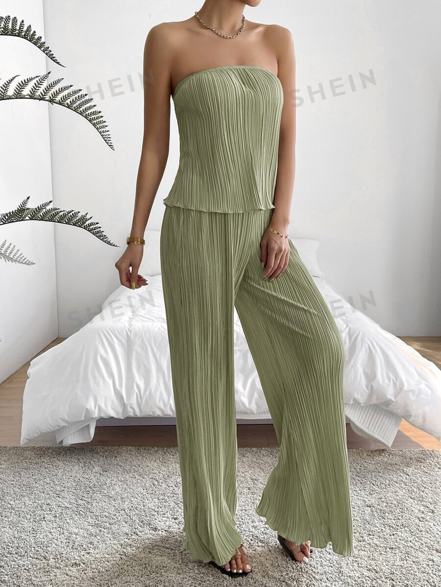 Shein Privé Solid Tube Top And Wide Leg Pants For Sale Australia New