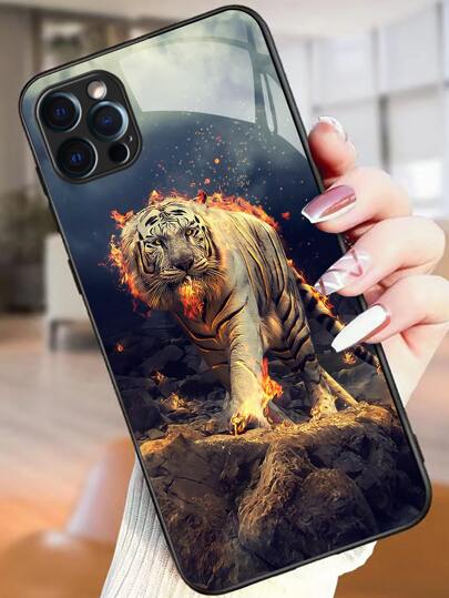 Tiger Pattern Tempered Glass Phone Case | SHEIN USA