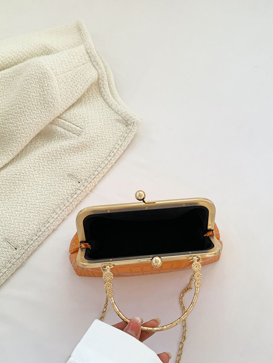 Small Square Bag Crocodile Embossed Metallic Kiss Lock | SHEIN USA