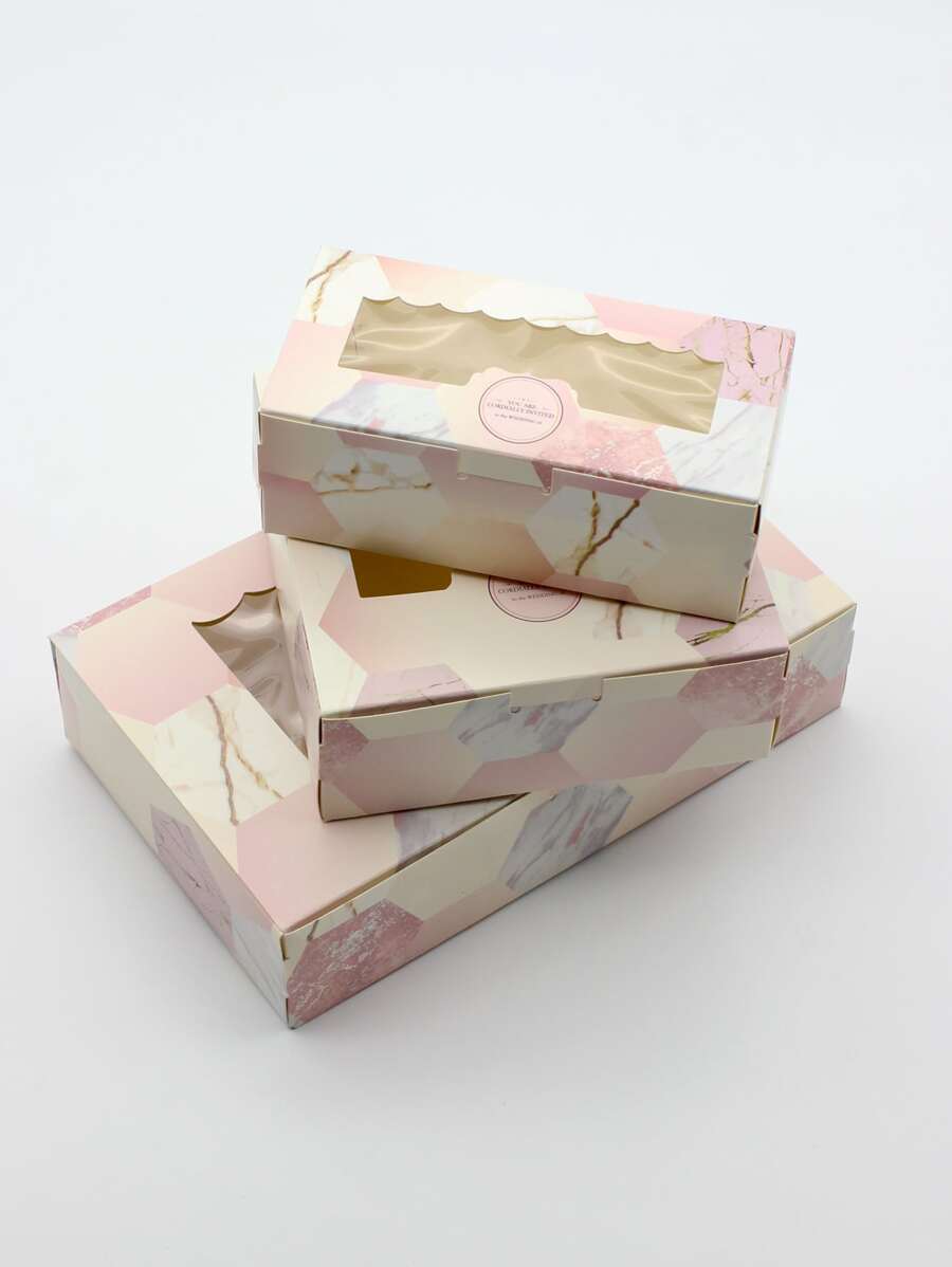 5/10pcs Pink Granite Marble Print Window Gift Boxes, Wedding/Birthday ...