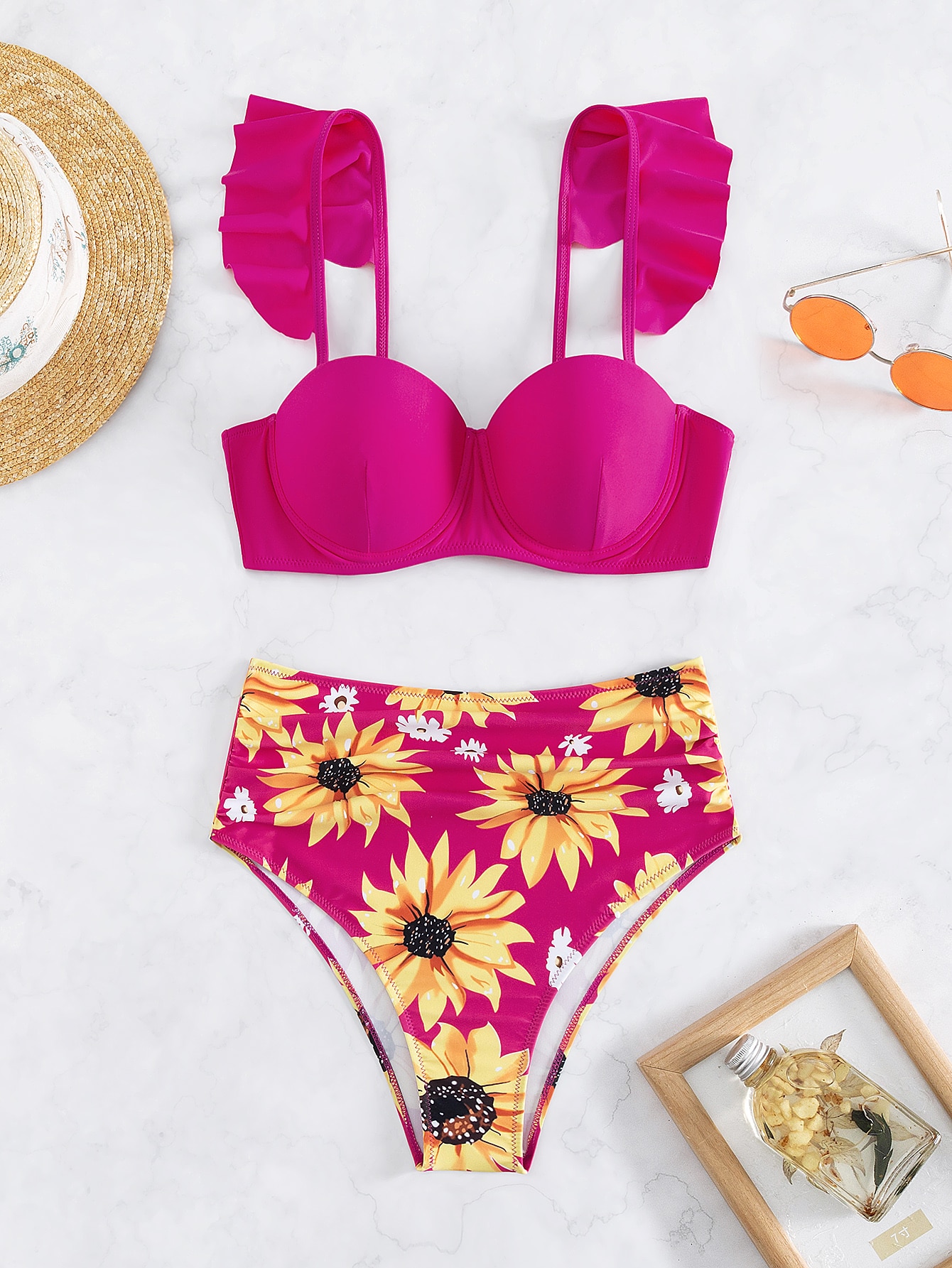 Floral Print Ruffle Trim Push Up Bikini Swimsuit Shein Usa