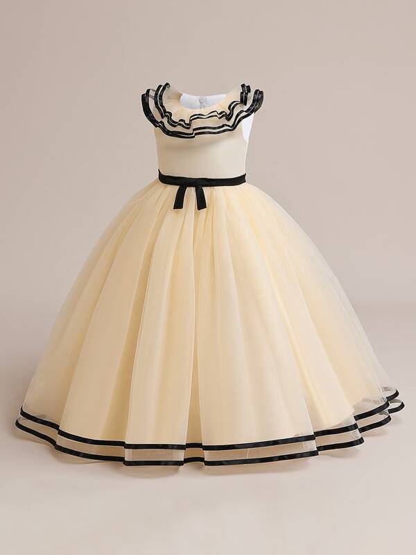 Tween Girls Long Mesh And Satin Formal Dress Elegant And Simple Suitable