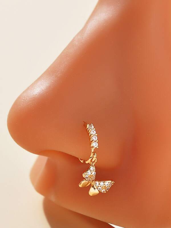 1pc Cubic Zirconia Butterfly Decor Nose Ring Copper Jewelry | SHEIN USA