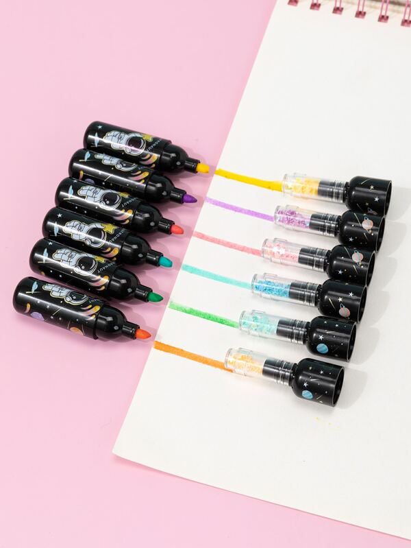 6pcs Astronaut Pattern Mini Highlighter Pen, Simple Portable Double ...