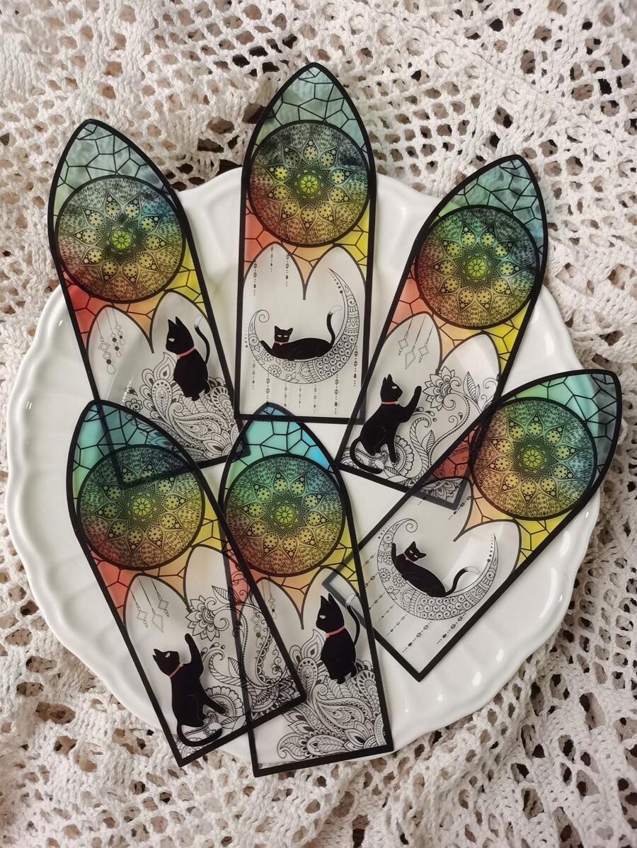 6pcs/set Cat & Flower Pattern Bookmark, Vintage Portable Page Marker ...