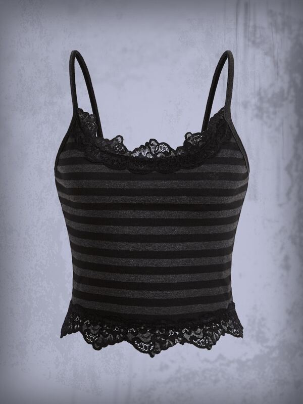 Goth Striped Contrast Lace Cami Top | SHEIN UK