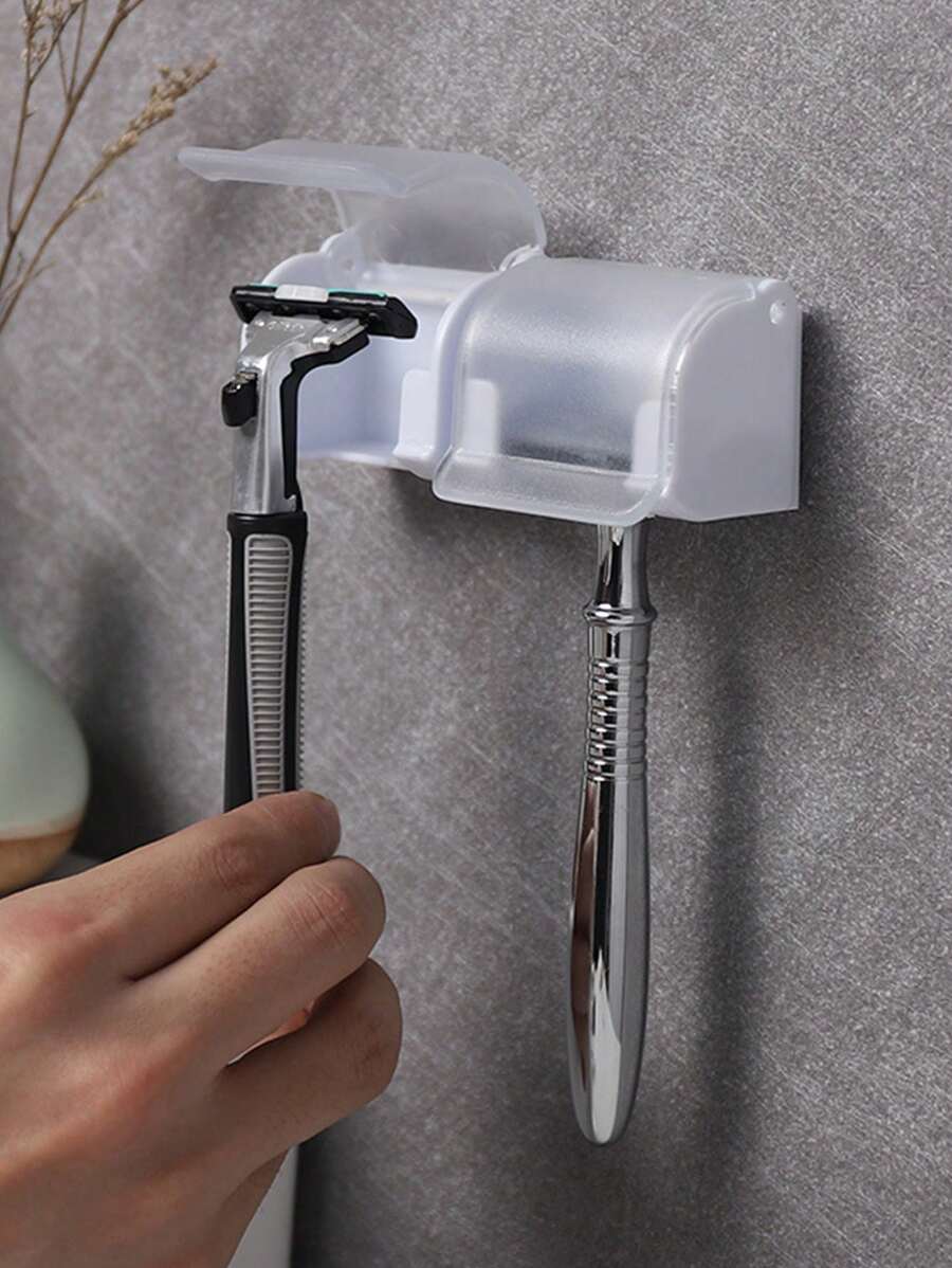 1pc Plain Wall Mounted Razor Storage Rack, Plastic Wall Mounted Shaver ...
