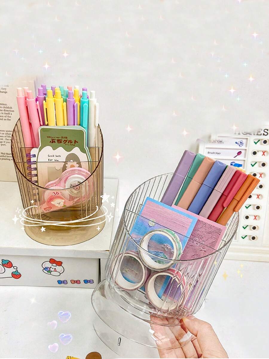 1pc Clear Pen Holder, Simple Multi-grid Stationery Storage Box For ...