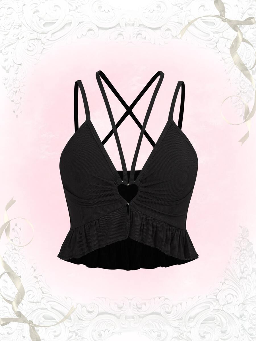 ROMWE Kawaii Top con bretelle sottile anello del cuore collegato con ...