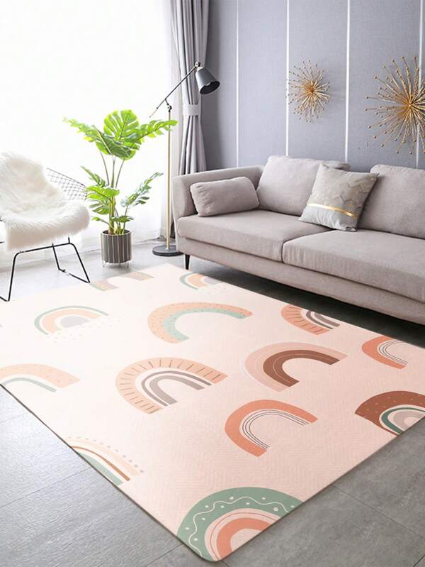 1pc Polyester Rug, Modern Rainbow Pattern Anti-slip Bedroom Rug For ...