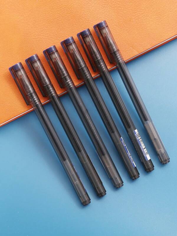 6pcs 0.5 MM Blue Ballpoint Pen, Simple Plain Color Writing Ballpoint ...