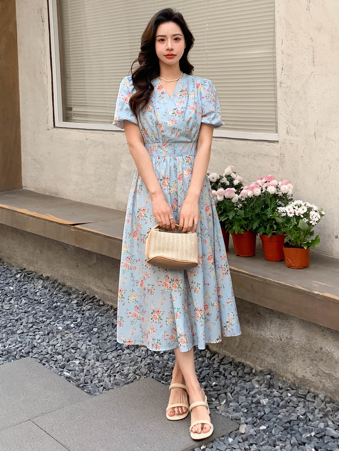 DAZY Vestido linha a impressão floral manga bufante | SHEIN Brasil