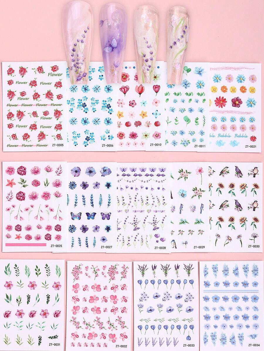 Beauty Sticker 10sheets Floral Print Nail Art Sticker Nail Stickers DIY ...
