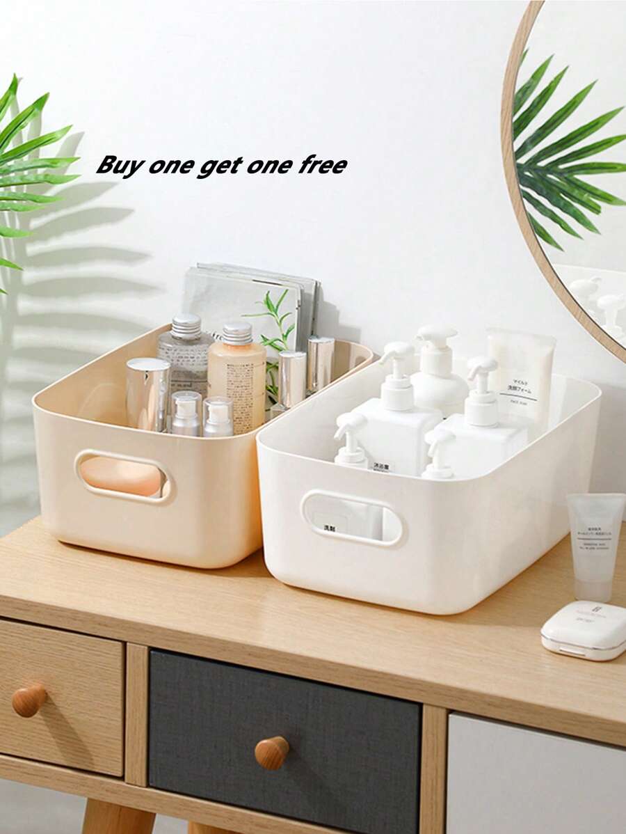 2pcs Plastic Storage Basket, Minimalist Plain Color Desktop Organizer ...