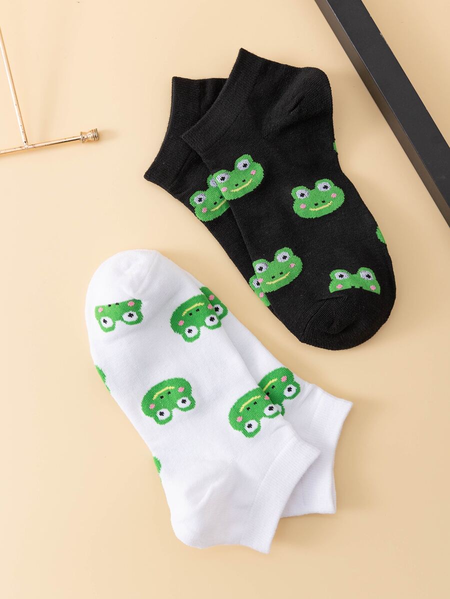 2pairs Cartoon Frog Pattern Ankle Socks | SHEIN USA