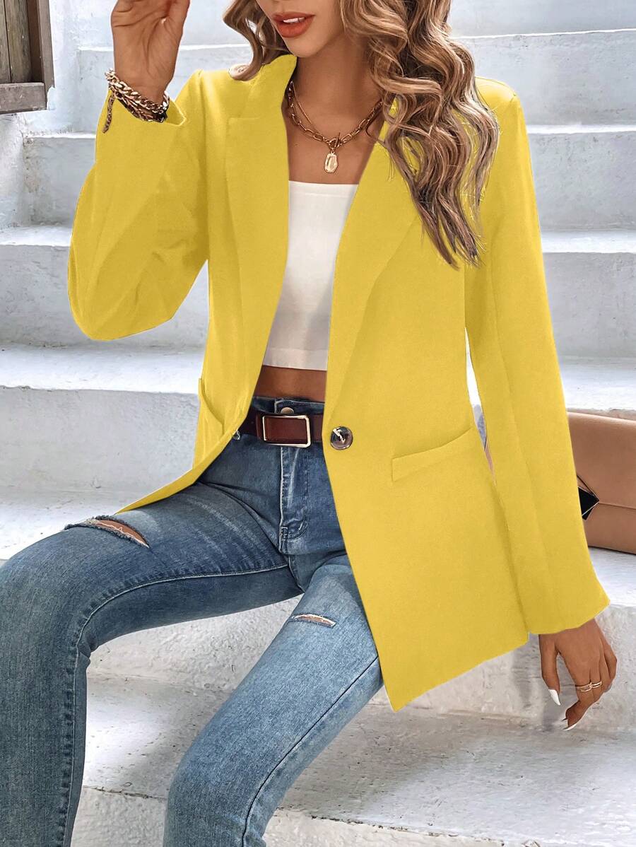 Chiquease Lapel Neck Single Button Blazer | SHEIN USA