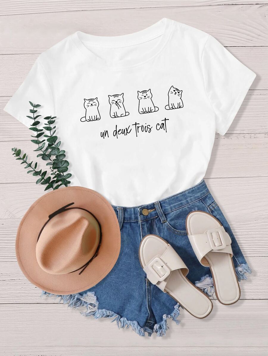 SHEIN LUNE Cartoon & Letter Graphic Tee | SHEIN USA