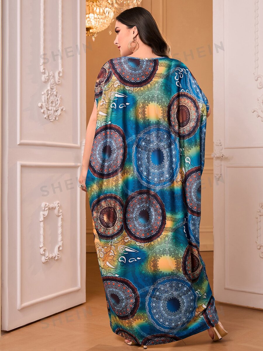 SHEIN Mulvari Plus Mandala Print Batwing Sleeve Dress | SHEIN UK