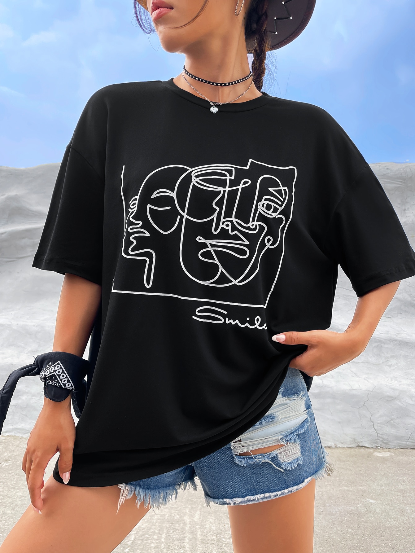 Shein Ezwear Figure Graphic Drop Shoulder Tee Shein Usa
