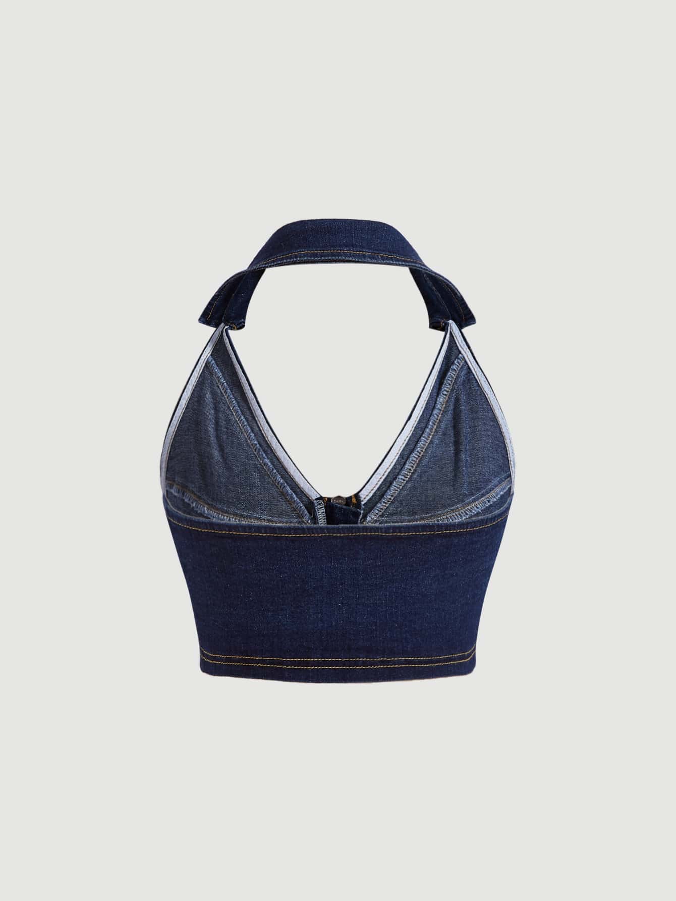 SHEIN MOD Zip Up Halter Neck Backless Denim Top | SHEIN USA