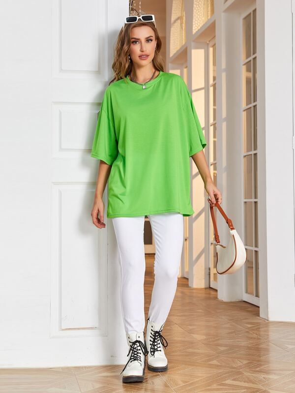 Shein Ezwear Solid Drop Shoulder Oversized Tee Shein Usa