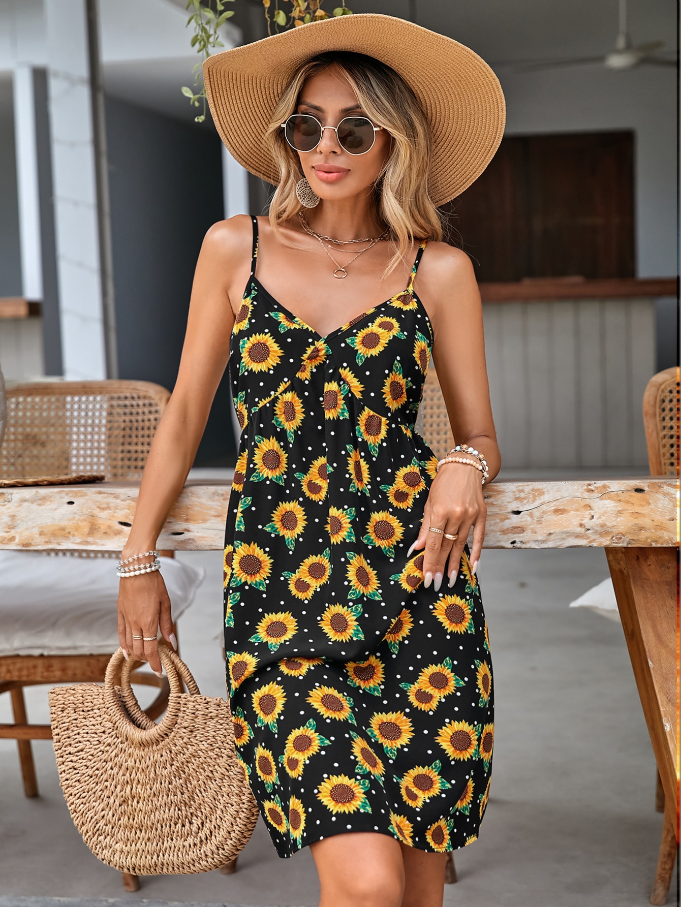 SHEIN VCAY Sunflower Print Cami Dress | SHEIN USA