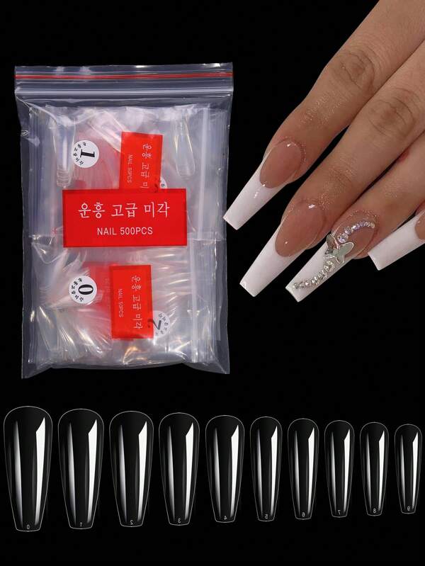 Upgrade Your Look With 500pcs Long Coffin Transparent Clear Fake Nail ...