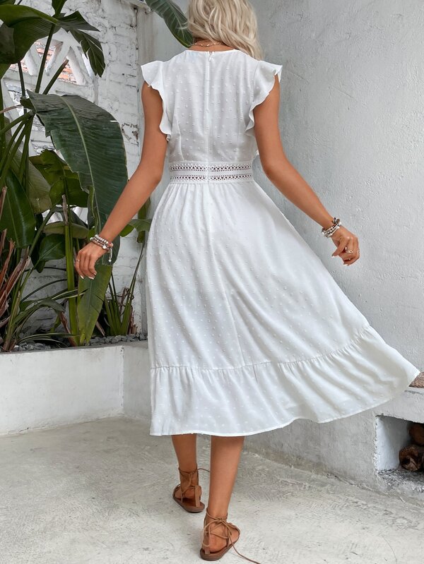 SHEIN VCAY Solid Ruffle Trim Ruffle Hem Dress | SHEIN USA