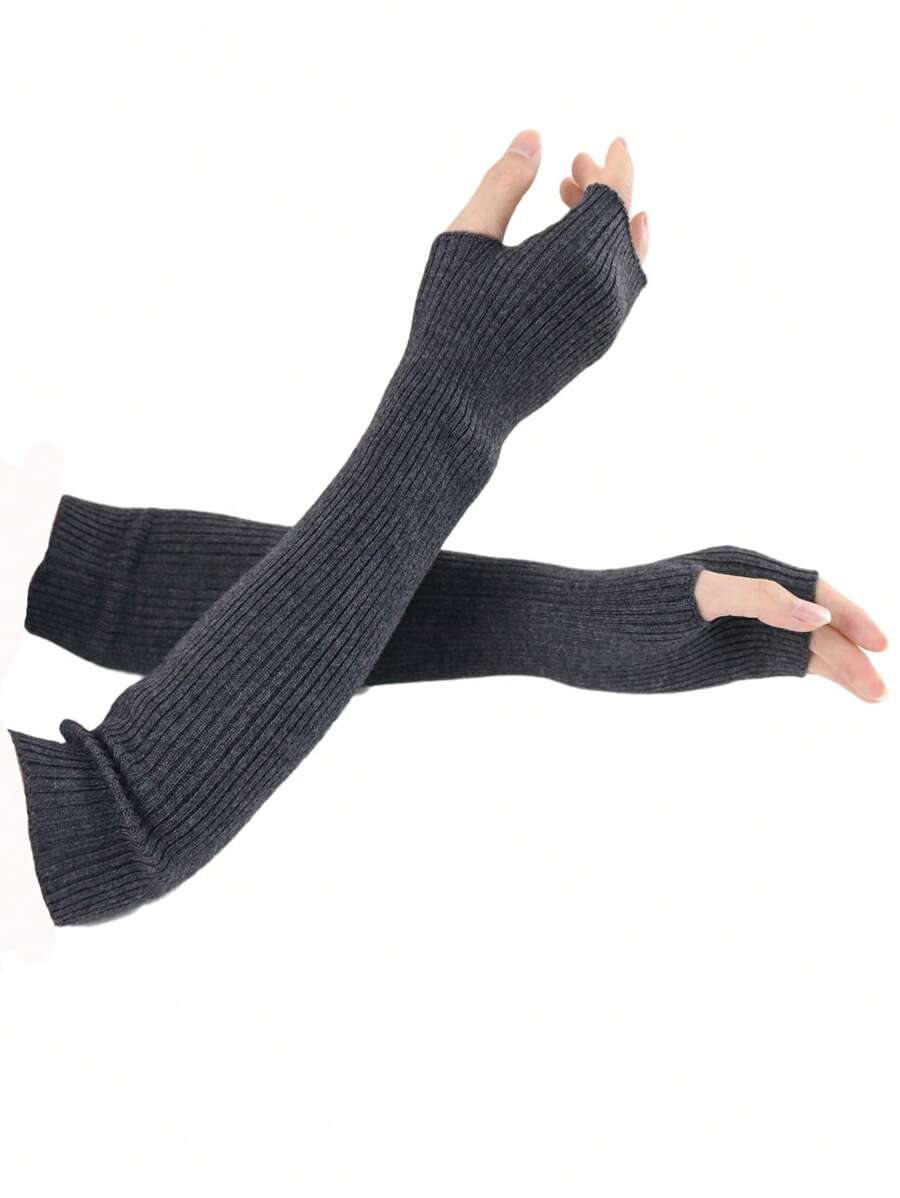 1pair Women Solid Wool-Mix Warm Casual Long Fingerless Gloves For Daily Life | SHEIN USA