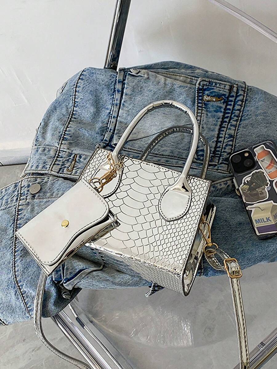 Mini Square Bag Double Handle Metallic With Coin Purse | SHEIN USA