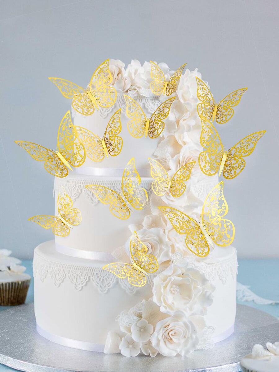 12pcs/Set Paper Cake Topper, Creative Butterfly Design Cake Top ...