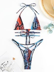 SHEIN Swim SXY Bikini triangulaire ras-du-cou à imprimé python | Mode ...