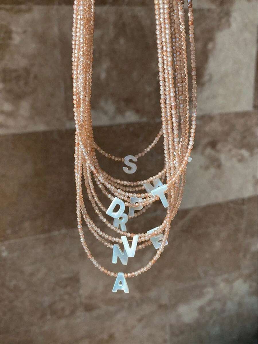 26 Letter Shell Choker Necklaces For Women Shining Crystal Beads ...