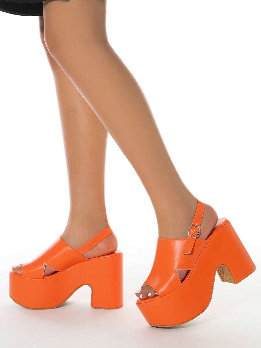 Funky Wedge Sandals For Women, Cut Out Design Platform Slingback ...