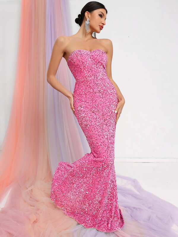 Mermaid Hem Sequin Tube Prom Dress Shein Usa