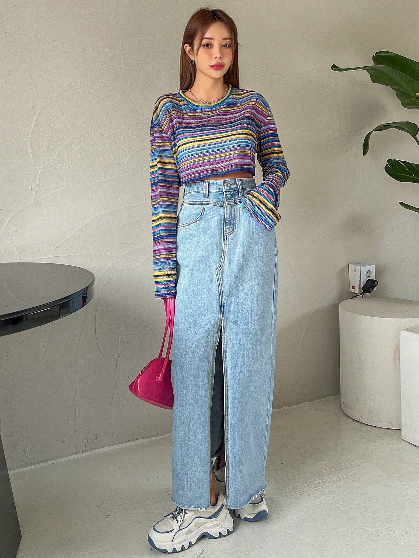 DAZY Striped Print Drop Shoulder Crop Tee | SHEIN USA