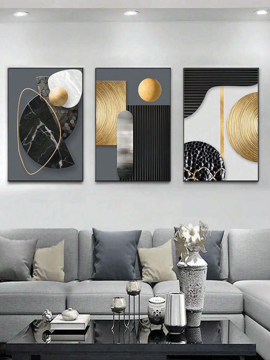 3pcs/set Polyester Unframed Painting, Modern Geometric Pattern Wall Art ...