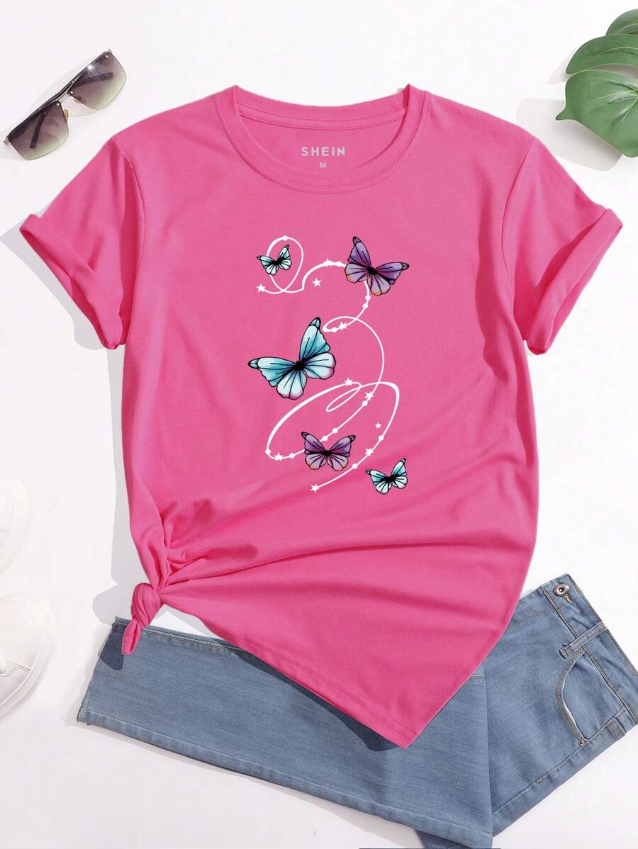 SHEIN LUNE Butterfly Print Tee | SHEIN USA