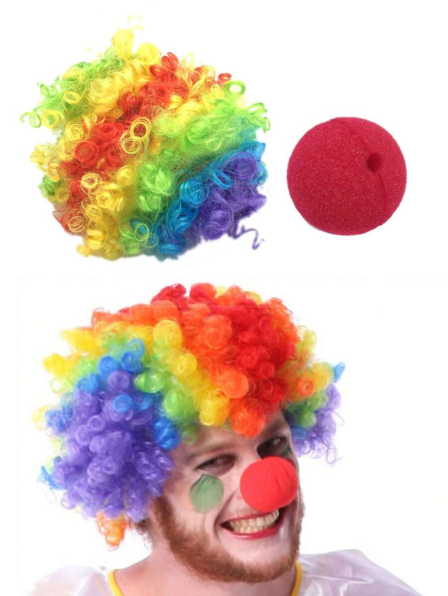 Color Block Costume Clown Wig & Nose | SHEIN USA