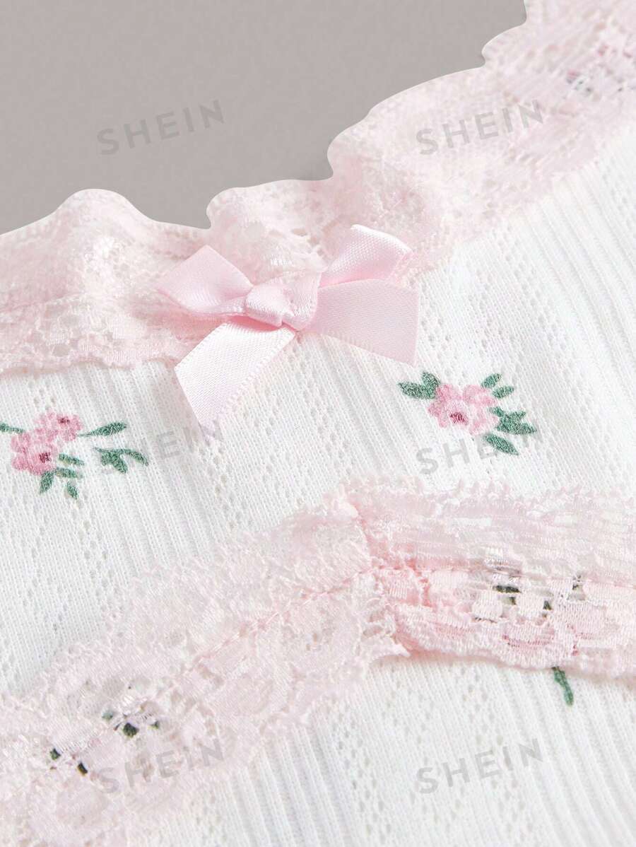 Romwe Kawaii Ditsy Floral Print Contrast Lace Cami Top Shein Uk