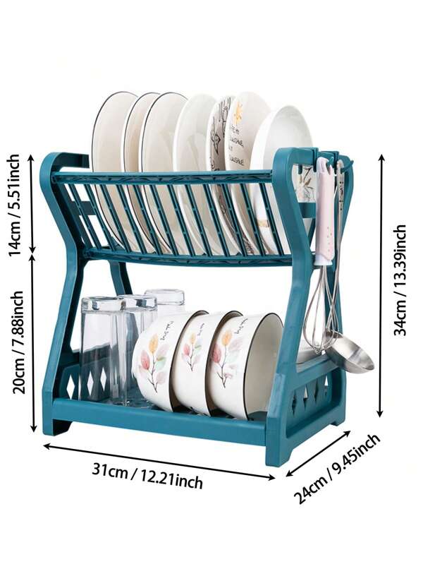 1pc PP Dish Rack, Double Layer Multifunction Kitchen Storage Rack For ...