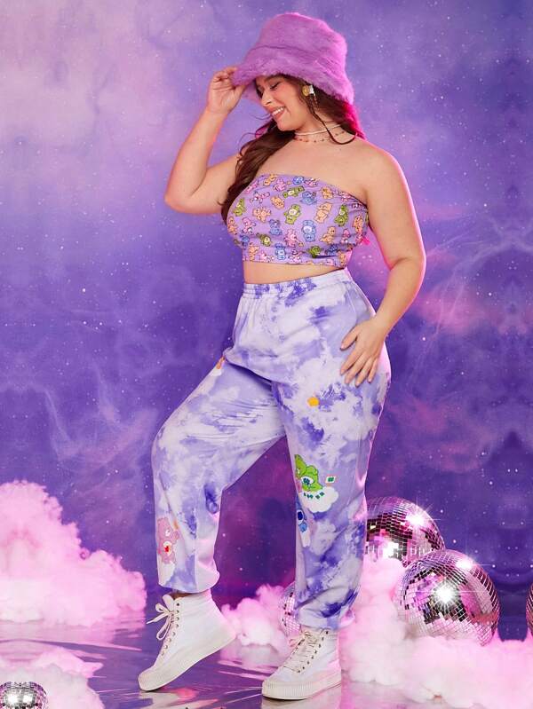 Shein X Care Bears Plus Tie Dye Bear And Heart Print Sweatpants Shein Usa