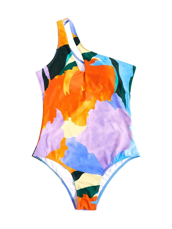 SHEIN Swim Vcay Plus Color Block One Shoulder One Piece Swimsuit ...